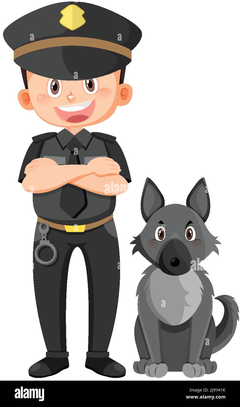 Police officer cartoon character with a dog on white background ...