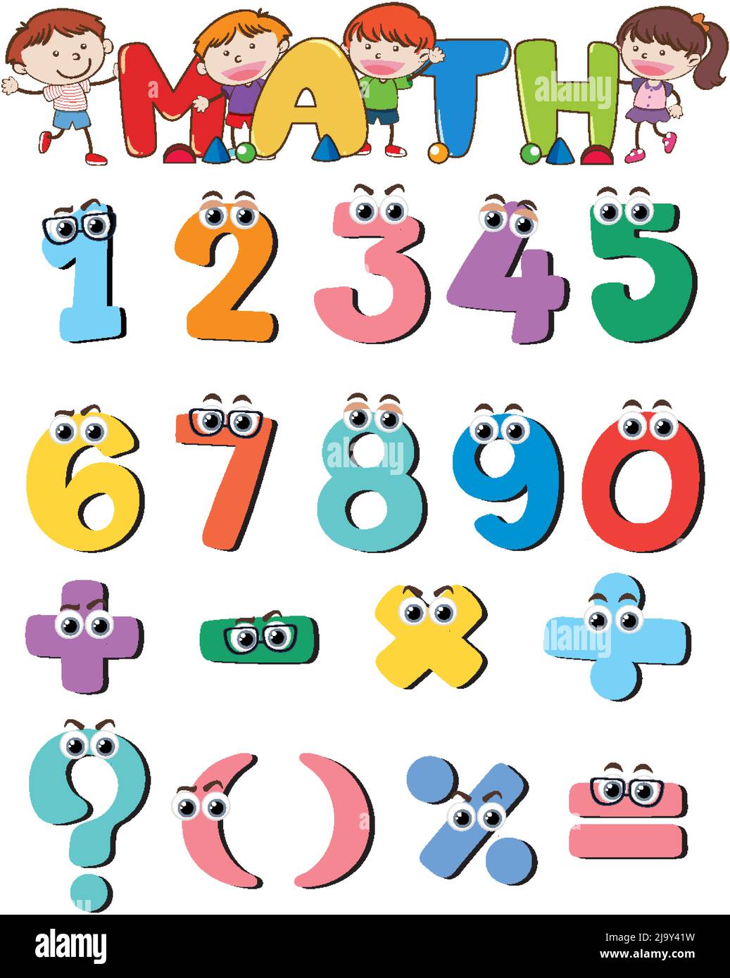 Counting number 0 to 9 and math symbols for kids illustration Stock ...