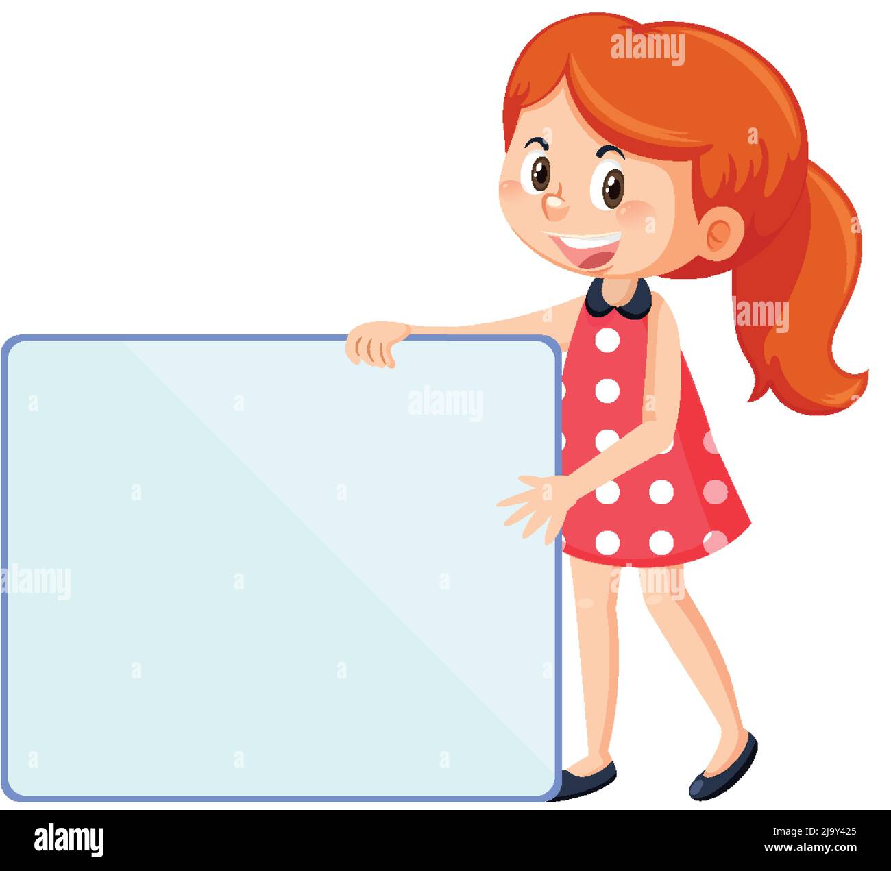 Cute girl holding blank board in cartoon style illustration Stock ...