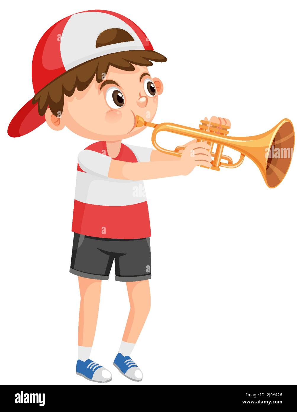 Boy with trumpet music instrument illustration Stock Vector Image & Art ...