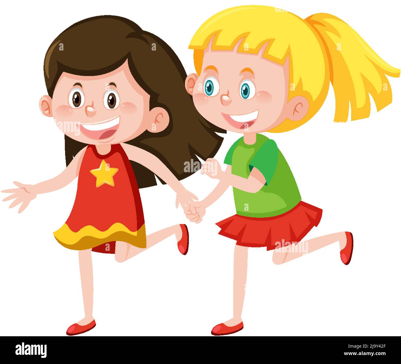 Two cute girls holding hands together illustration Stock Vector Image ...
