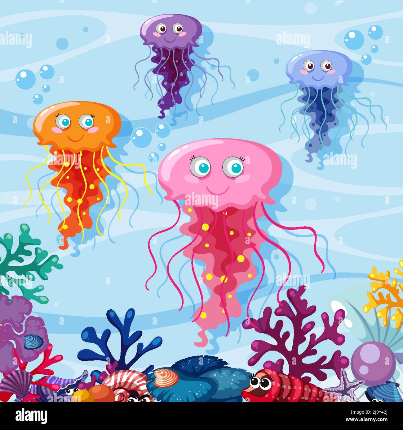 Undersea background with jellyfishes illustration Stock Vector Image ...