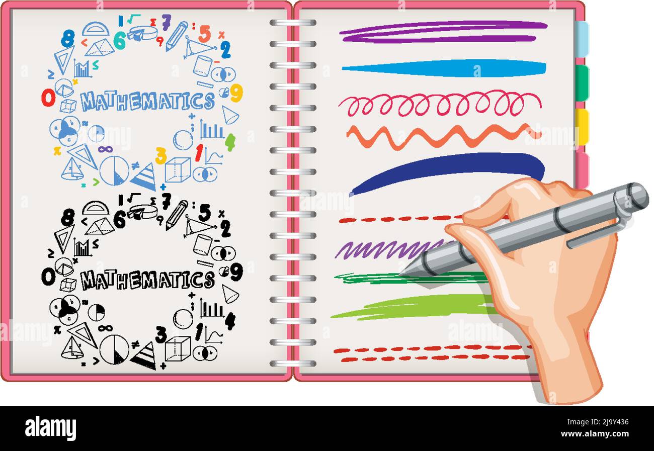Hand writing math formula and doodle on notebook illustration Stock ...