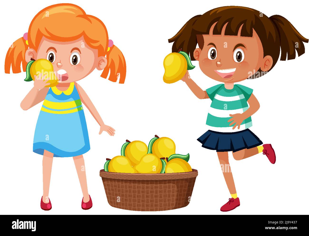 Two girls holding mangoes illustration Stock Vector Image & Art - Alamy