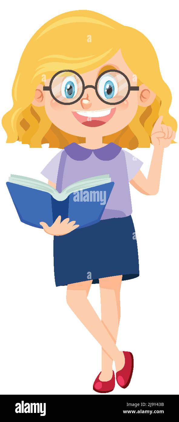 Girl standing reading a book illustration Stock Vector Image & Art - Alamy