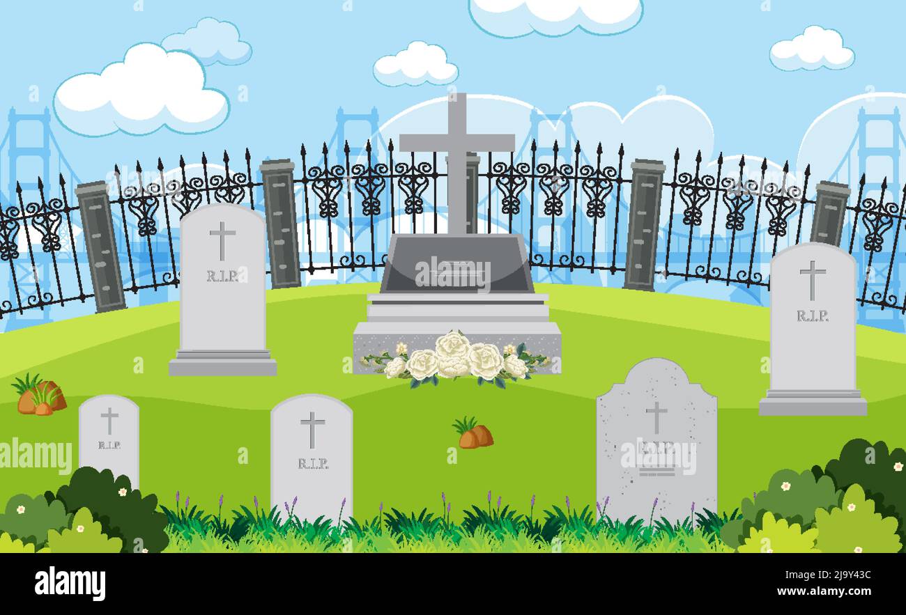 Scene of cemetery graveyard illustration Stock Vector Image & Art - Alamy