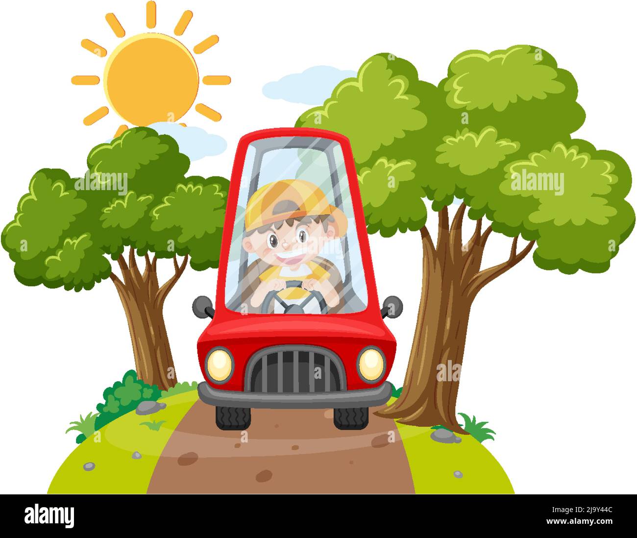 Happy boy driving a car illustration Stock Vector Image & Art - Alamy