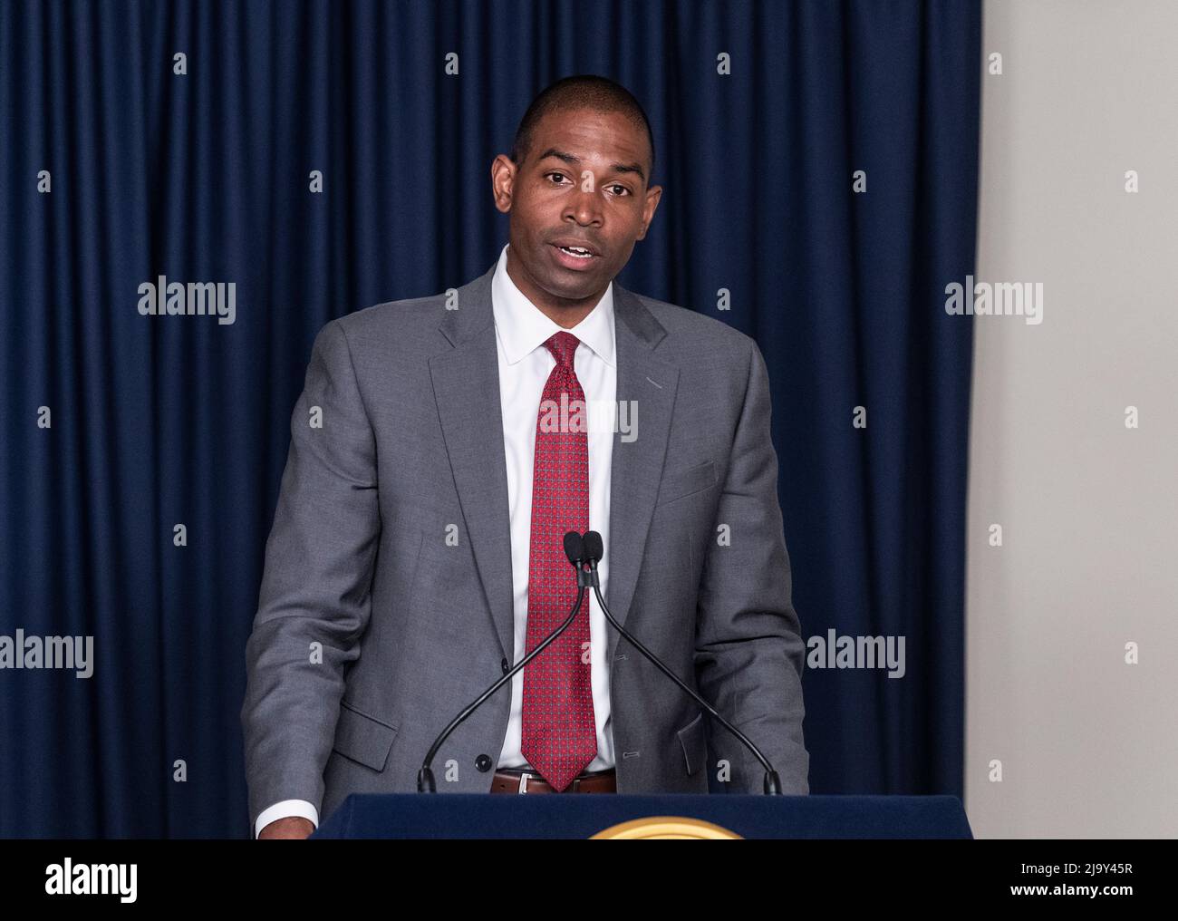 New York, NY - May 25, 2022: Antonio Delgado speaks during swearing in ...