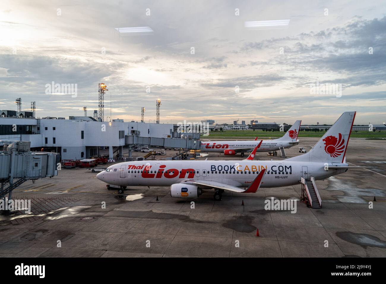Commercial Airbus A320-200 aircraft for Thai Lion are seen parked in ...