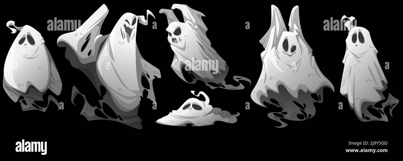Ghosts, cartoon Halloween characters. Funny spooks emotions set. Spooky ...