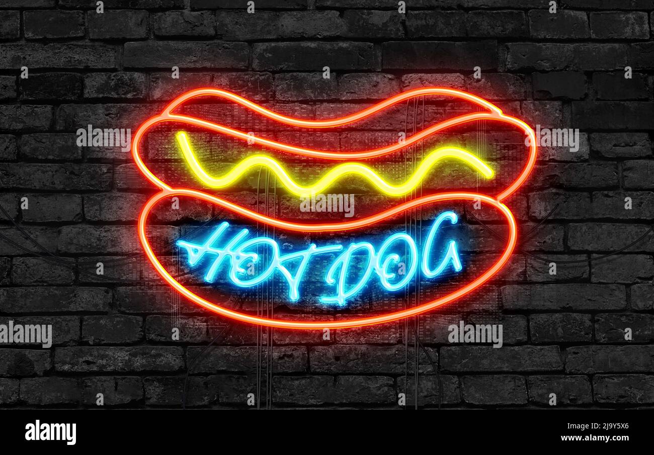 Hot Dog Neon Vector Sign on a dark wall Stock Photo - Alamy