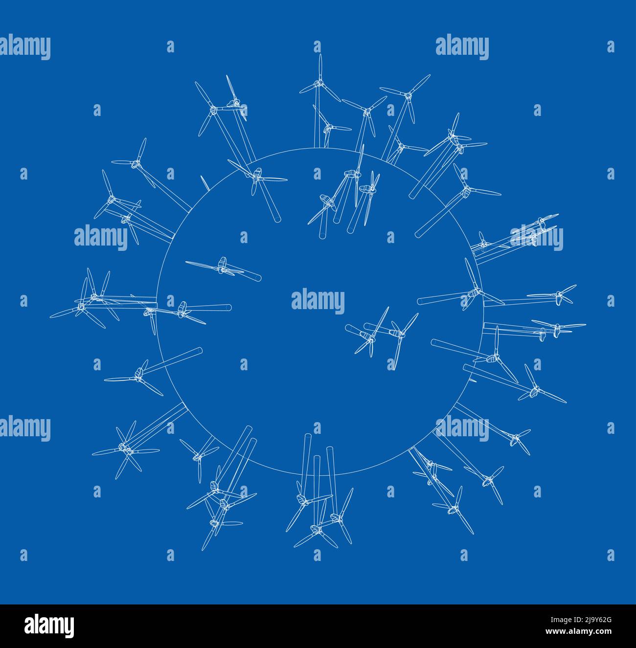 Electric wind turbines on round planet. Vector Stock Vector Image & Art ...