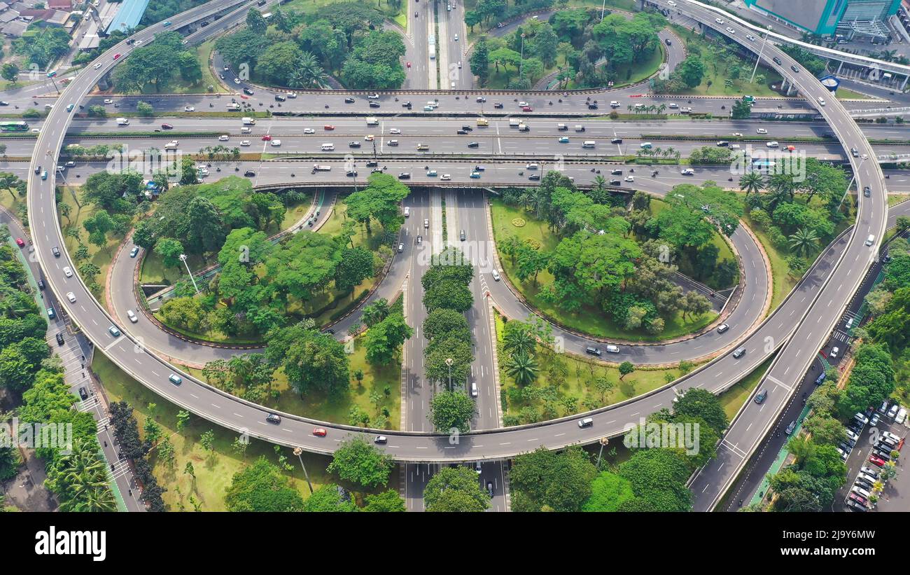 Bundaran senayan interchange at jakarta. Aerial drone shot Stock Photo ...