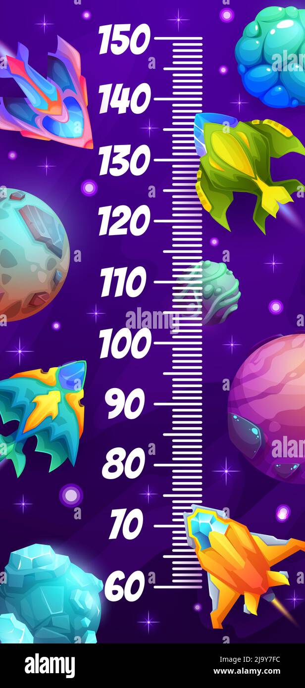 Galaxy space planets, rockets and starships. Kids height chart, growth ...