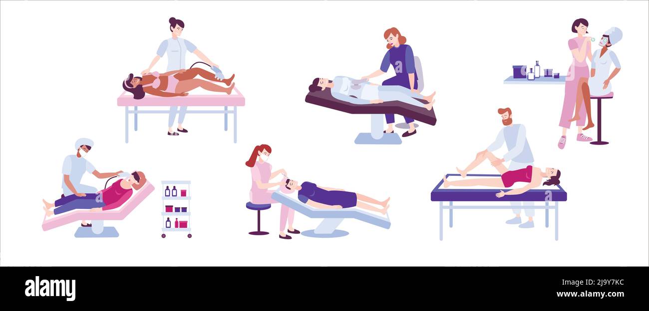 Cosmetic procedures flat set with human characters of medical ...