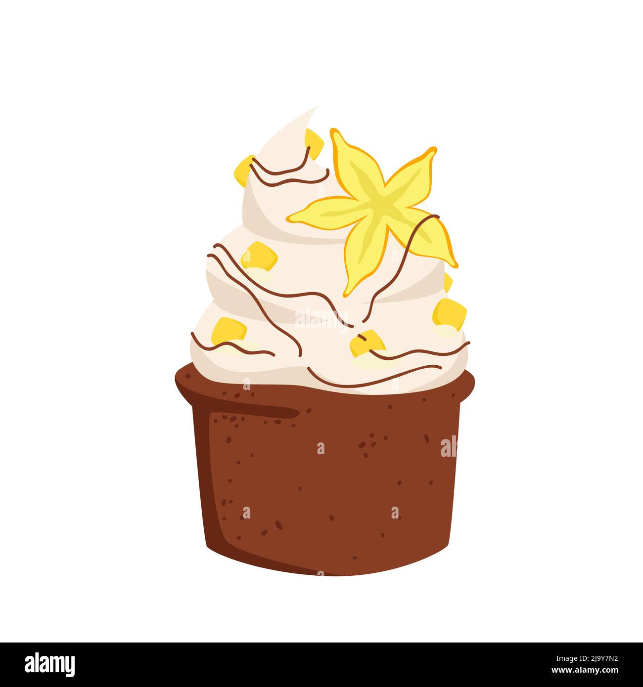 Chocolate cupcake with swirl of vanilla milk cream, candy and star ...