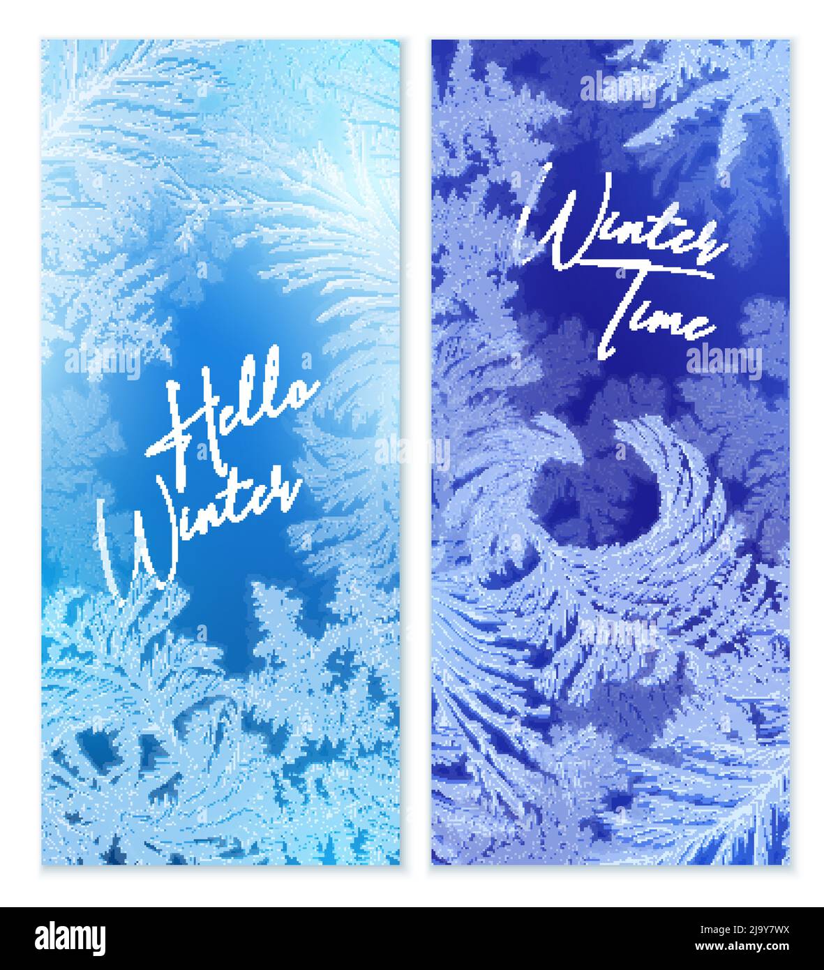 Frost window vertical banners set with winter symbols realistic ...