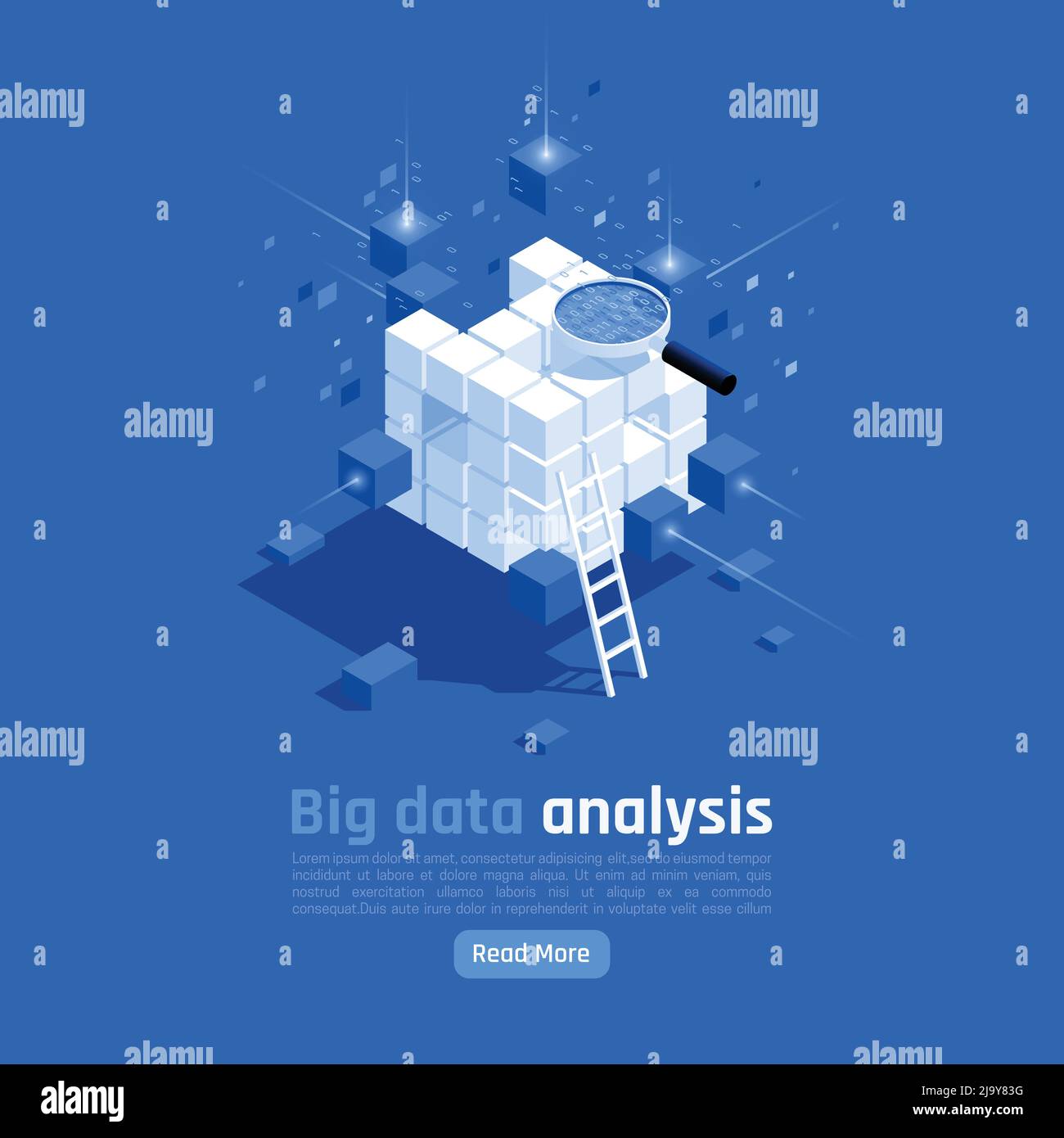 Big data analysis isometric composition with ladder magnifier symbols of storage search access ...