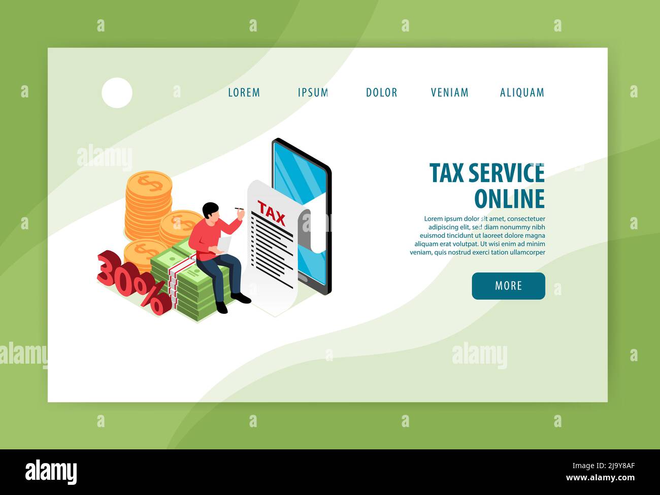 Tax service online concept isometric landing page banner with sitting ...