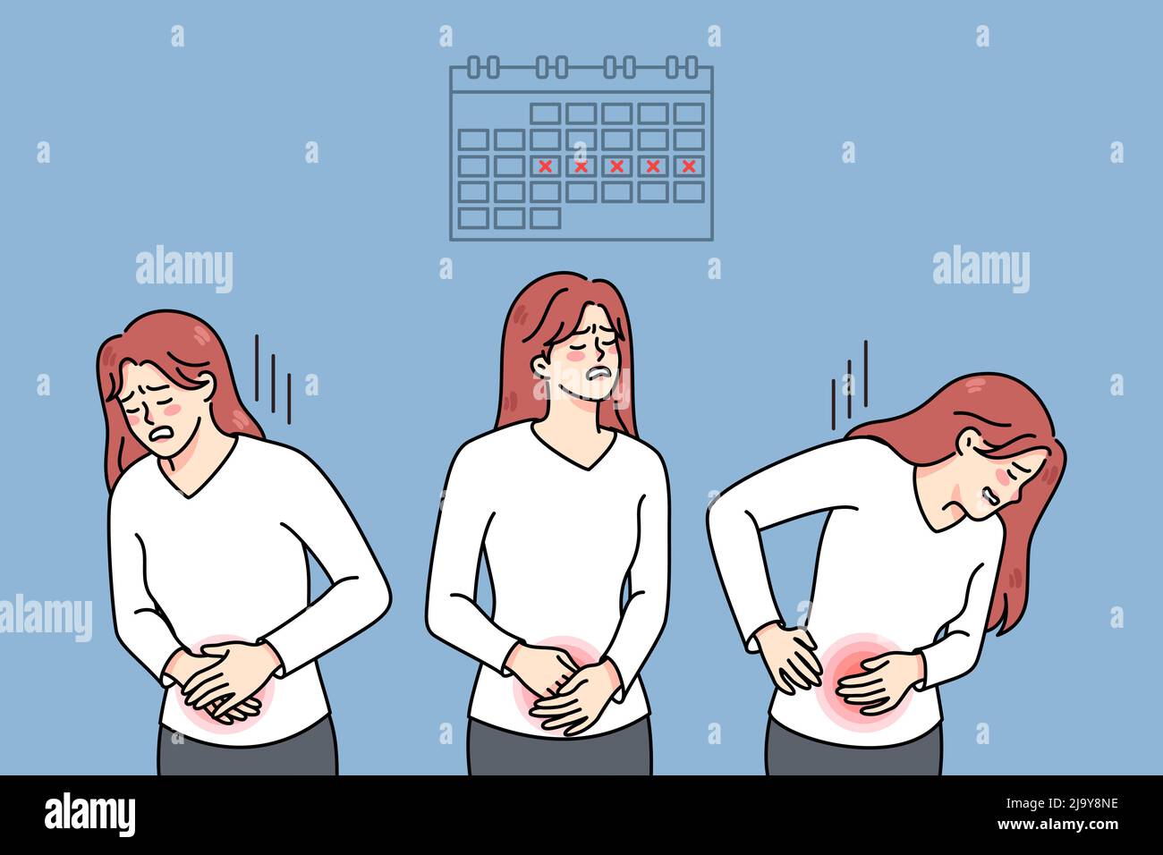 Unhealthy woman suffer from painful menstruation. Unwell female ...