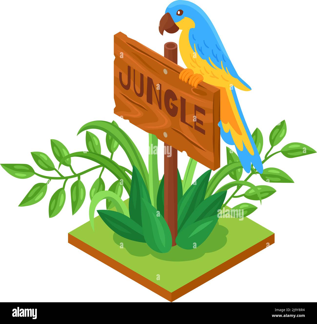 Isometric jungle composition with square piece of terrain and exotic ...