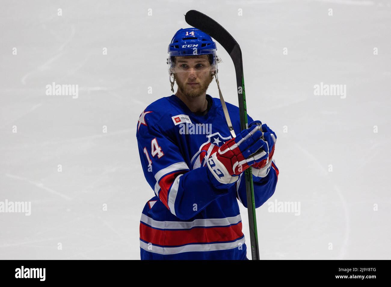 May 25, 2022: Rochester Americans forward Mark Jankowski (14) stares ...
