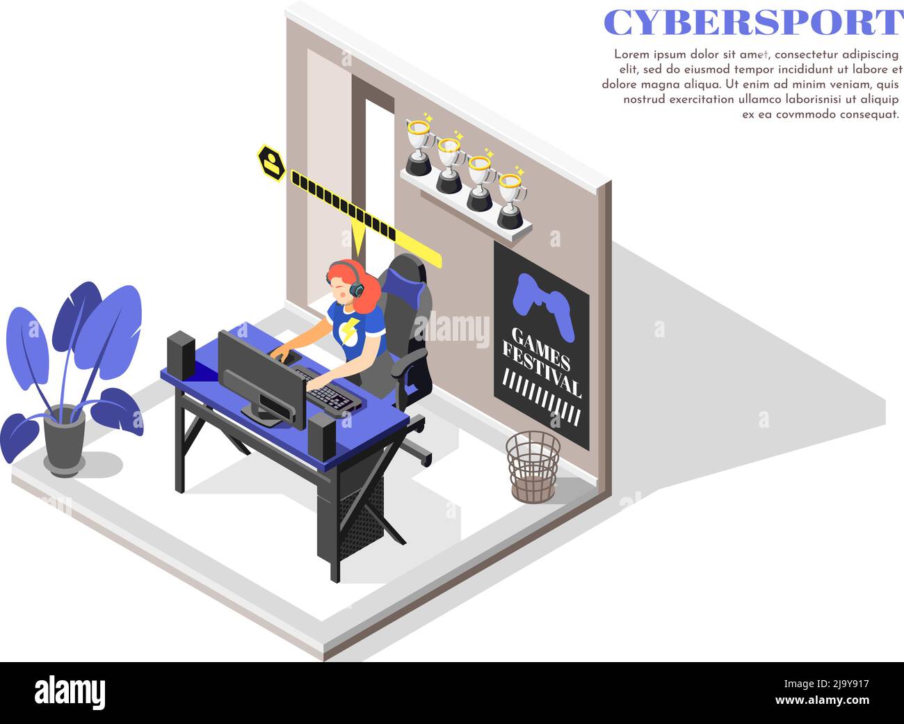 Cybersport isometric and colored composition isolated room with gaming ...