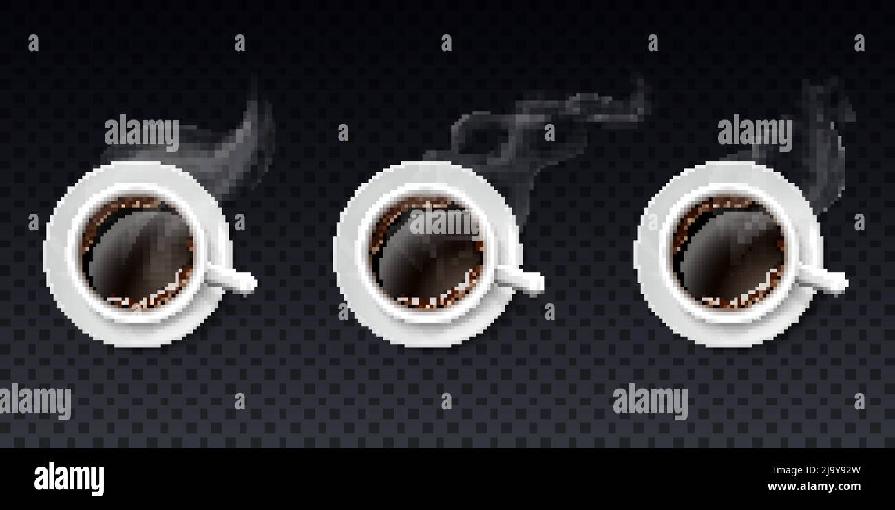 Steam smoke top realistic cups transparent set with three cups of ...