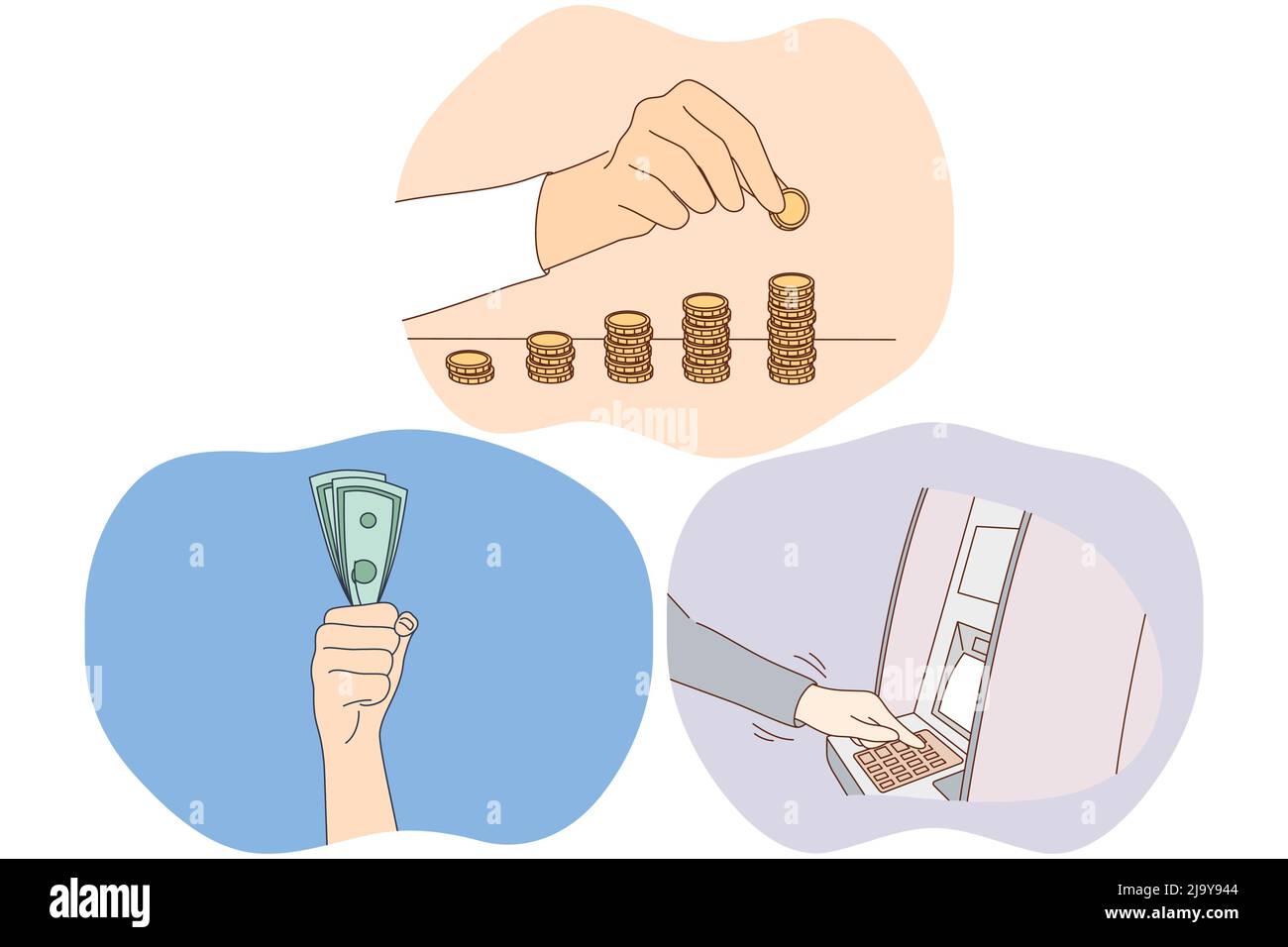 Money savings, earning financial wealth concept. Hands of people making ...