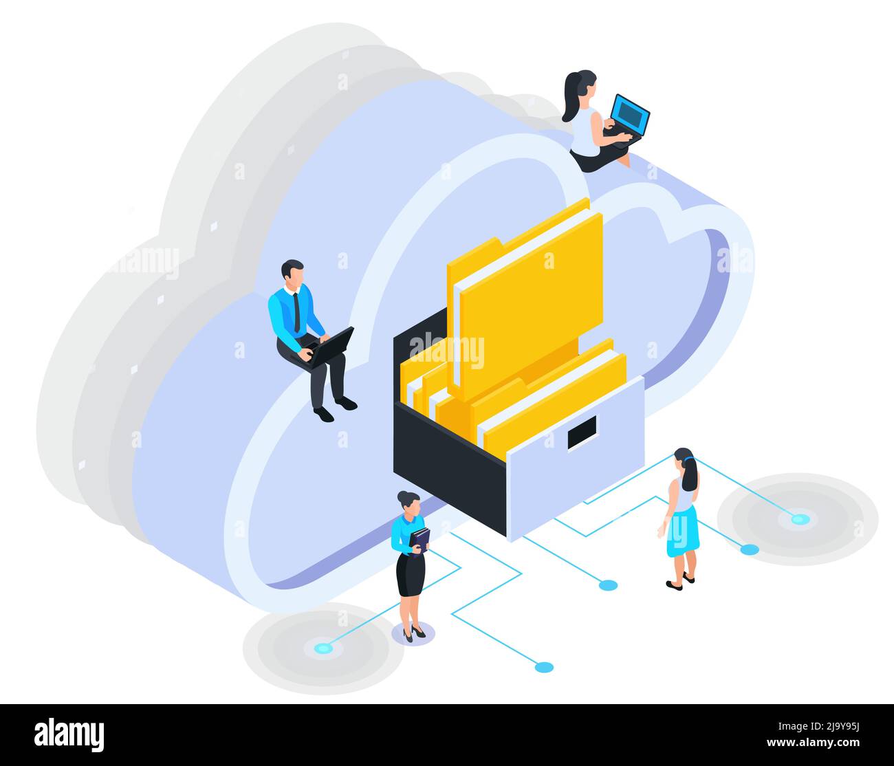Cloud services isometric composition with icons of folders in cloud box ...