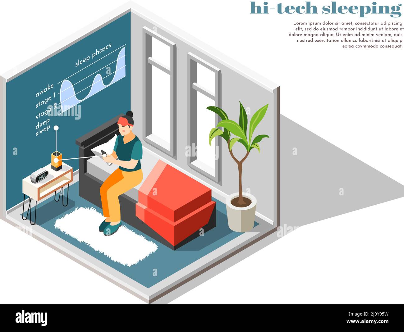 Hi-tech sleeping isometric and colored composition with electronic tool ...