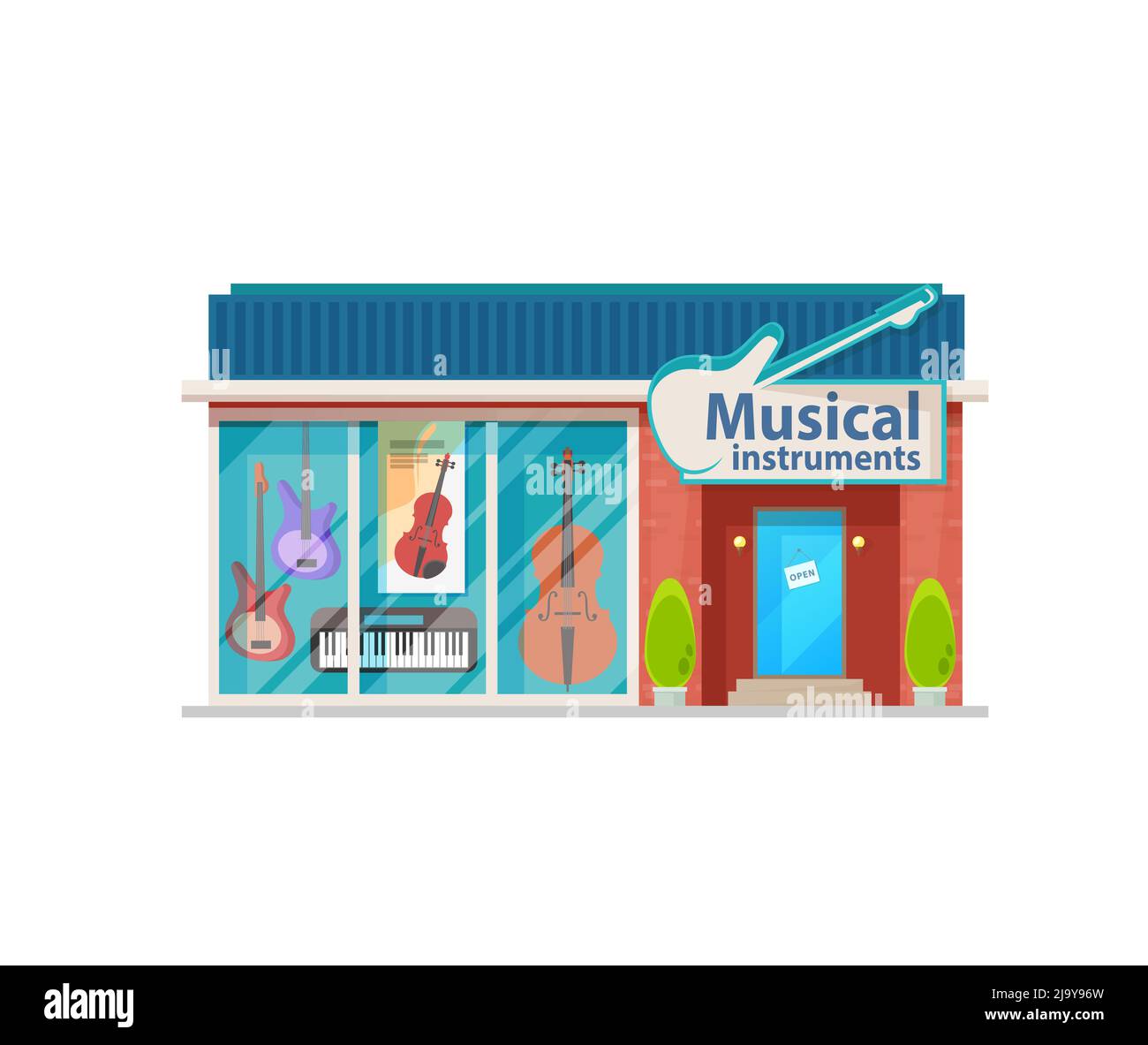 Musical instruments shop building showcase. City local business ...