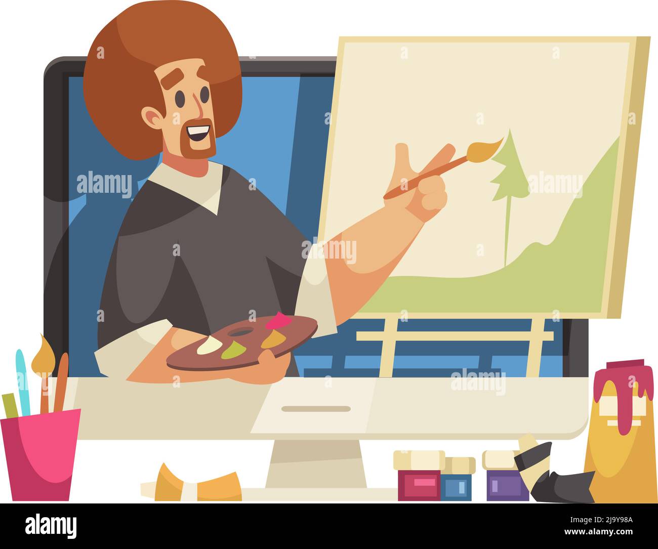 Cartoon man art blogger painting picture online vector illustration ...