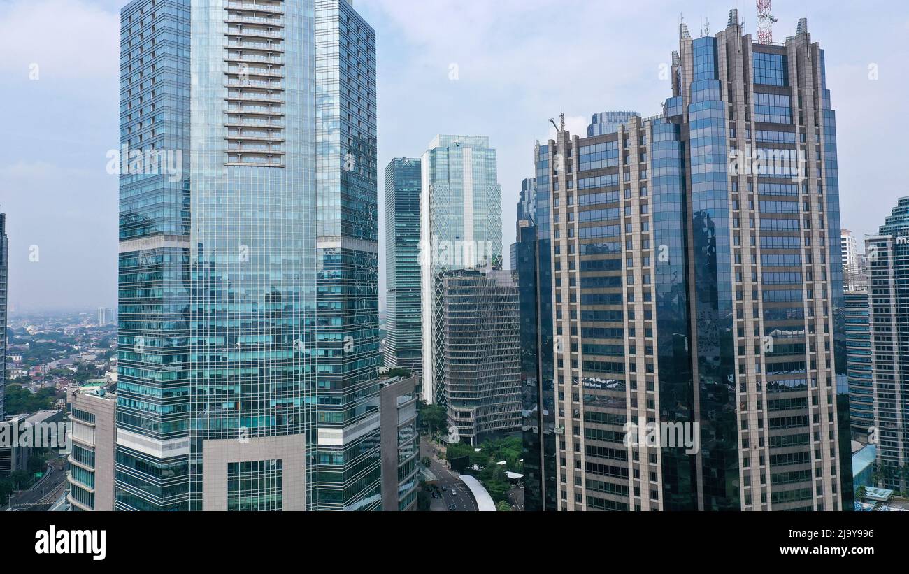 Aerial view of office buildings in the Central Business district of ...