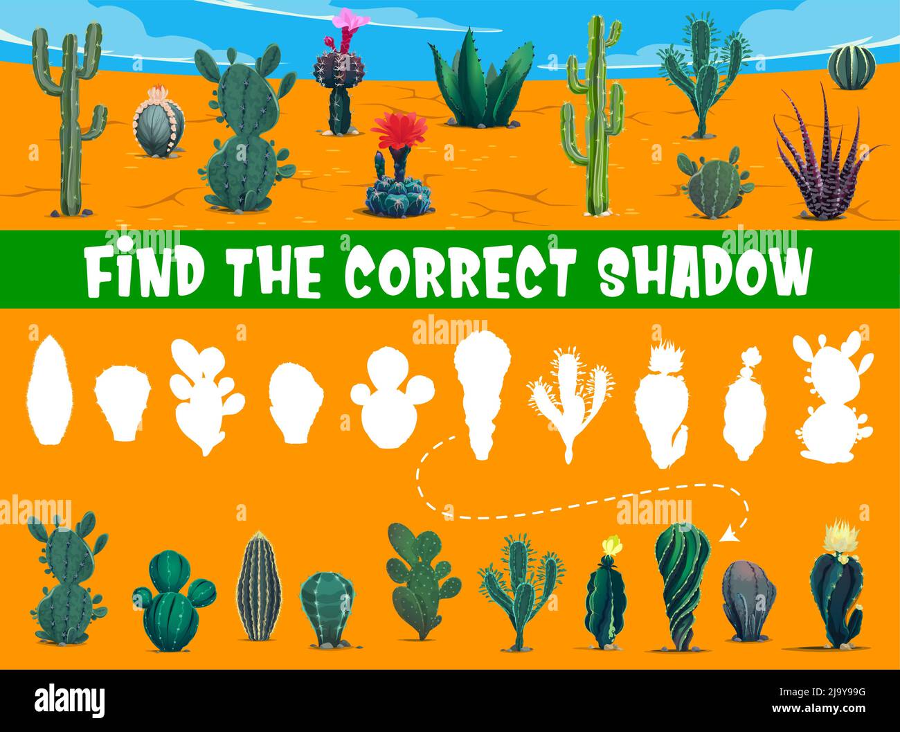 Find the correct desert cactus shadow. Kids game worksheet ... Find the correct desert cactus shadow. Kids game worksheet ...