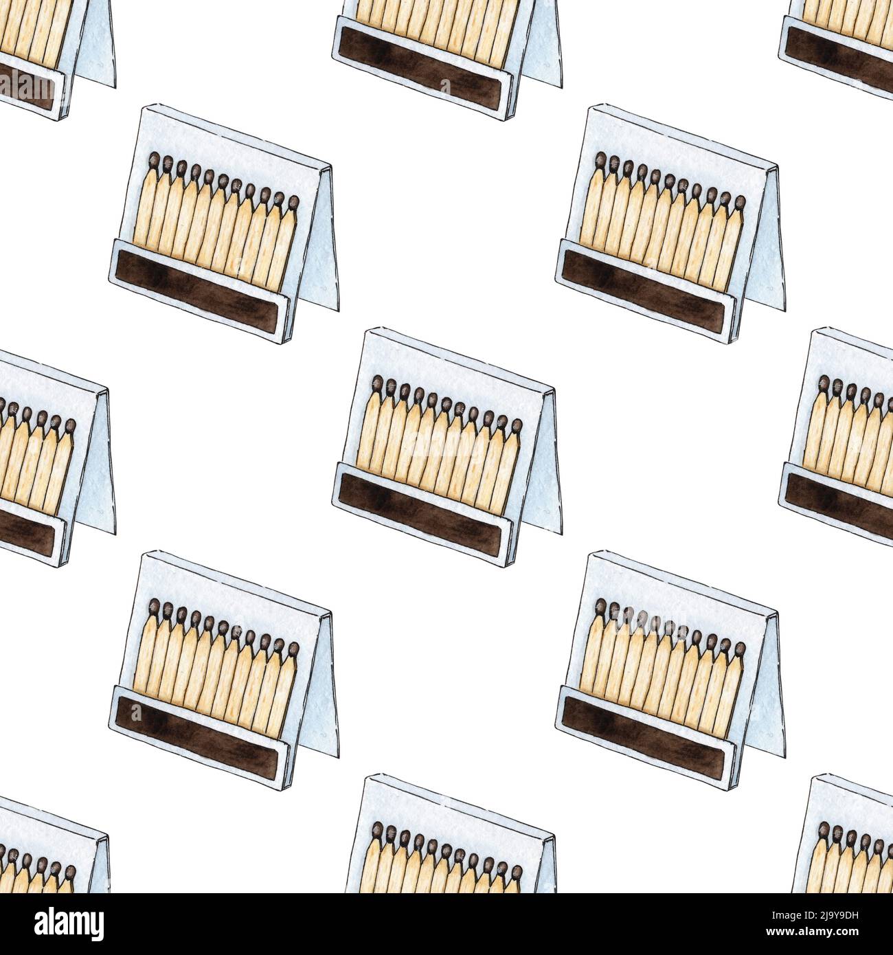 Watercolor illustration pattern of a match book full of red matches ...