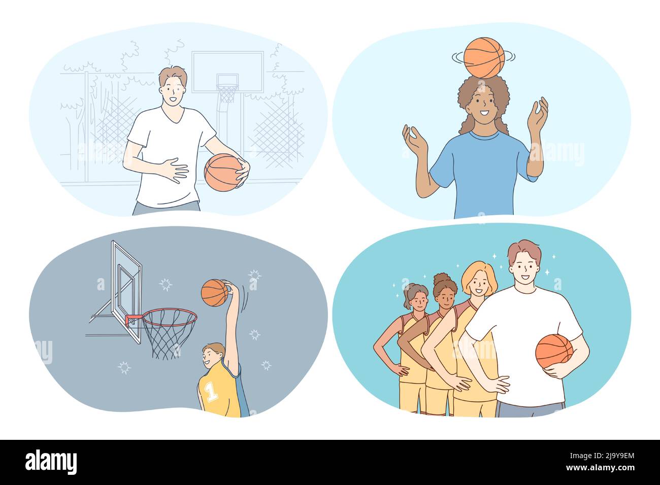Basketball, sport, team competition concept. Young girls and boys ...