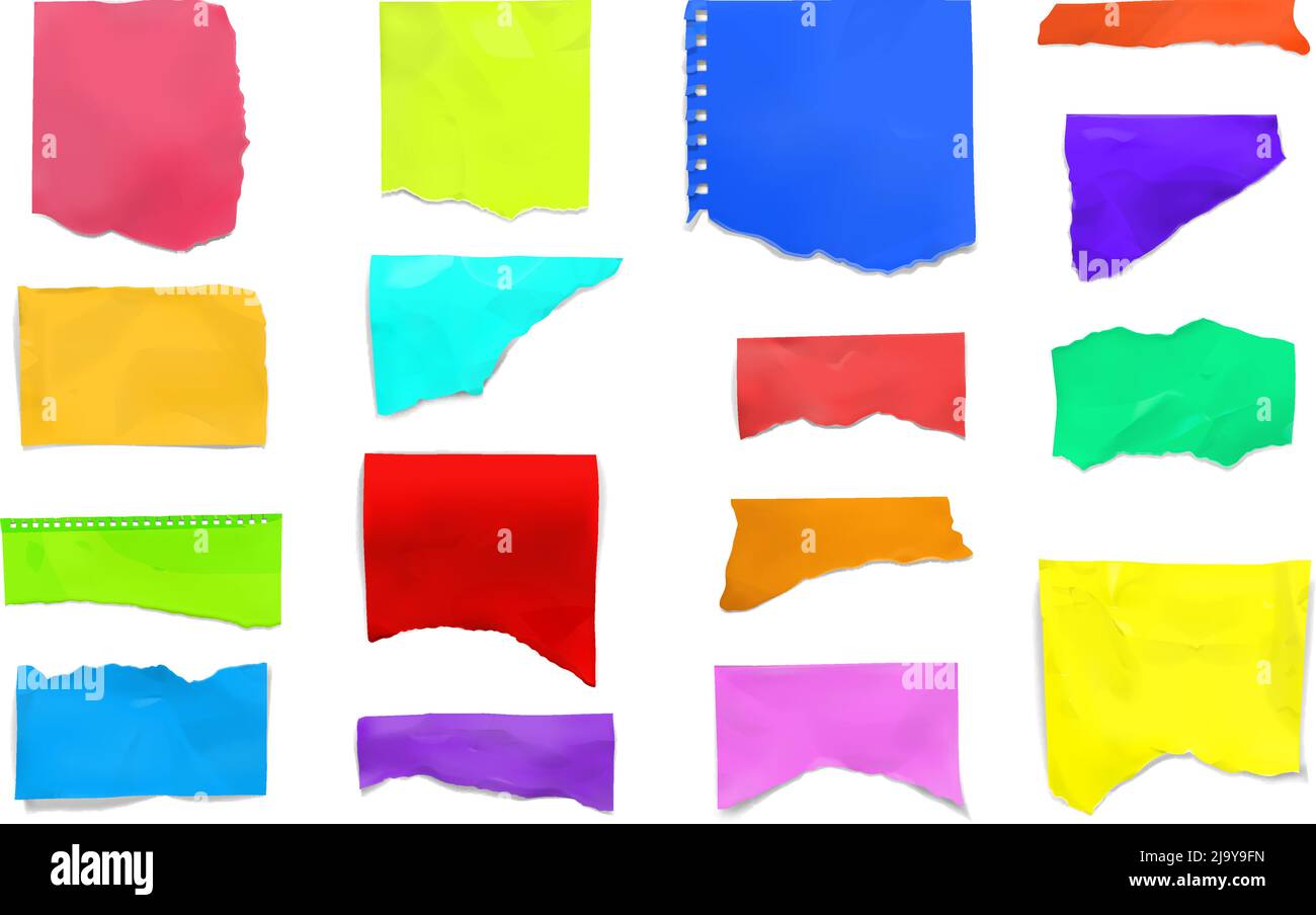 Ripped torn for scrapbook realistic colorful college notebook pages ...