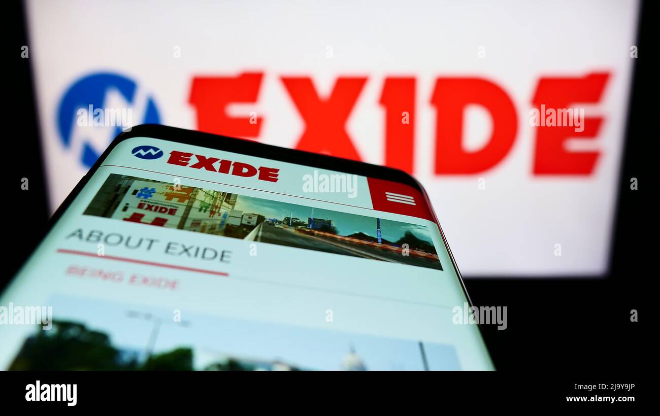 Smartphone with website of Indian battery company Exide Industries Ltd ...