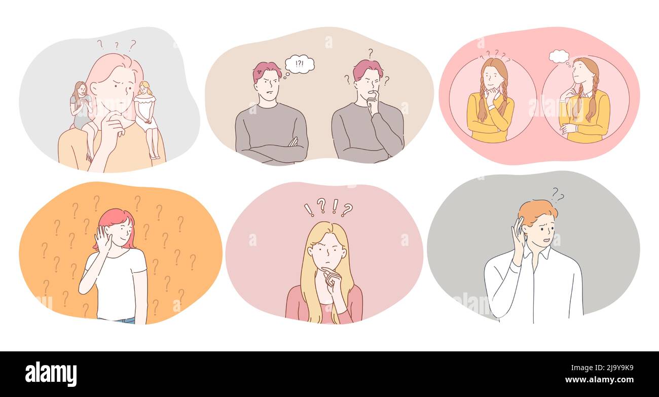 Doubt, difficult choice, inner question concept. Young frustrated ...