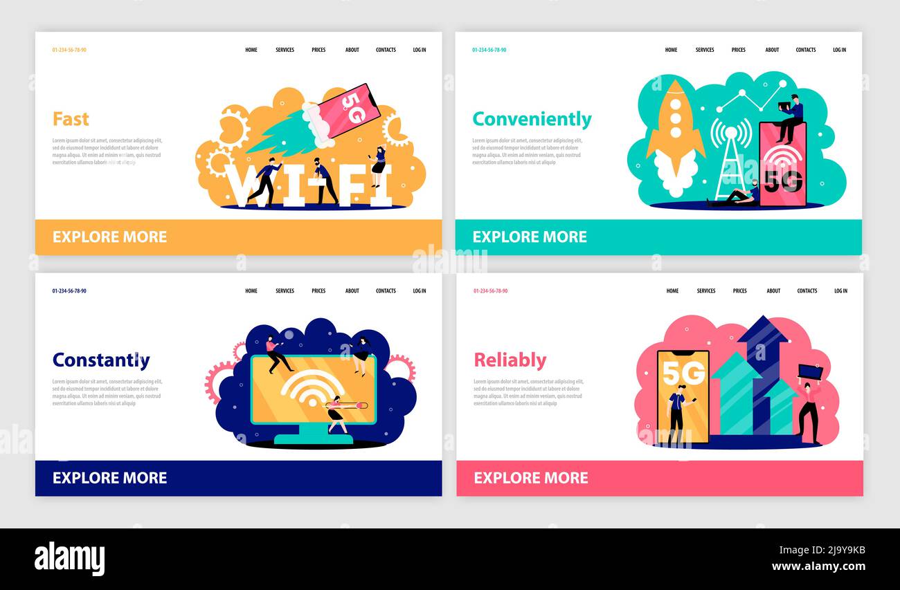 5g internet horizontal banners set of four isolated backgrounds with ...