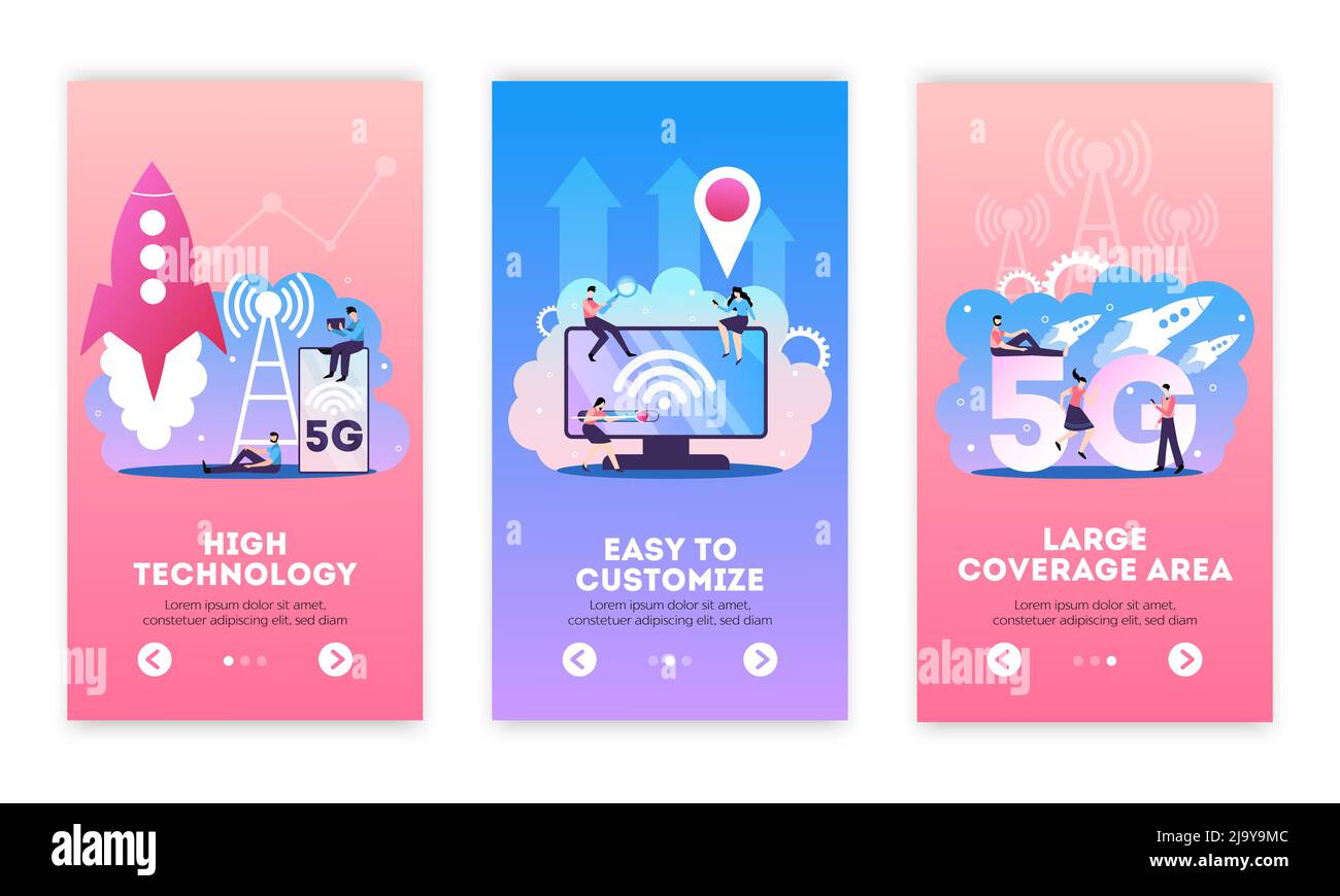 5g internet vertical banners set with editable text and flat ...