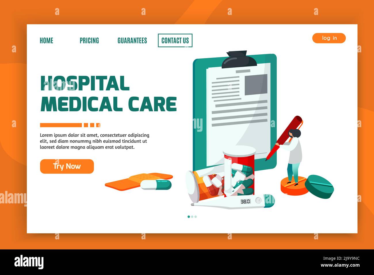 Medical center flat background for web site landing page with images ...