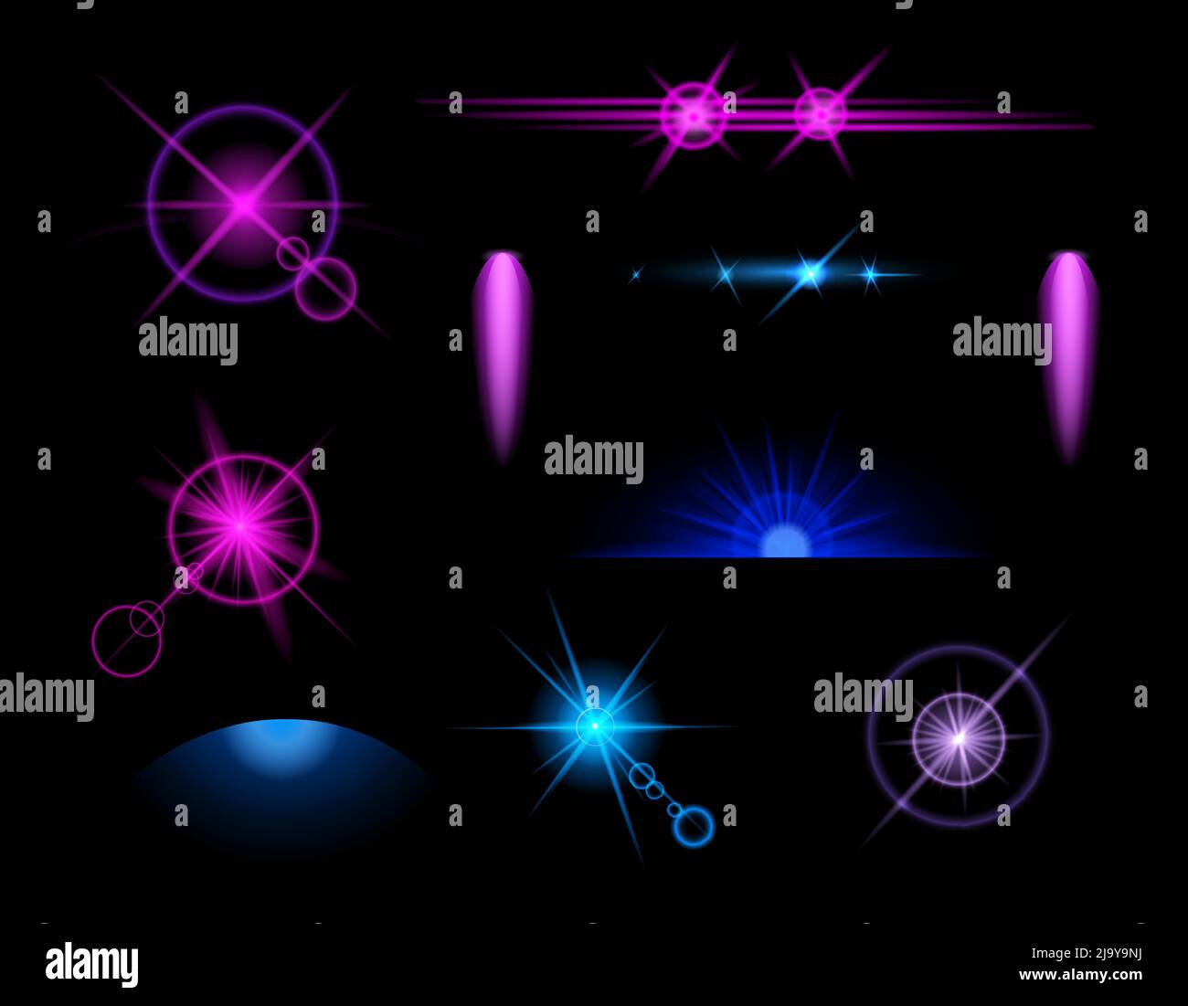 Blue light effects icon set with abstract and isolated colored elements ...