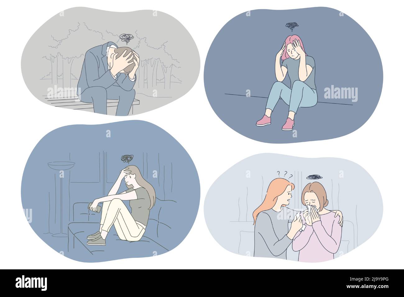 Sadness, stress, loneliness, mental depression, bad news, grief concept ...