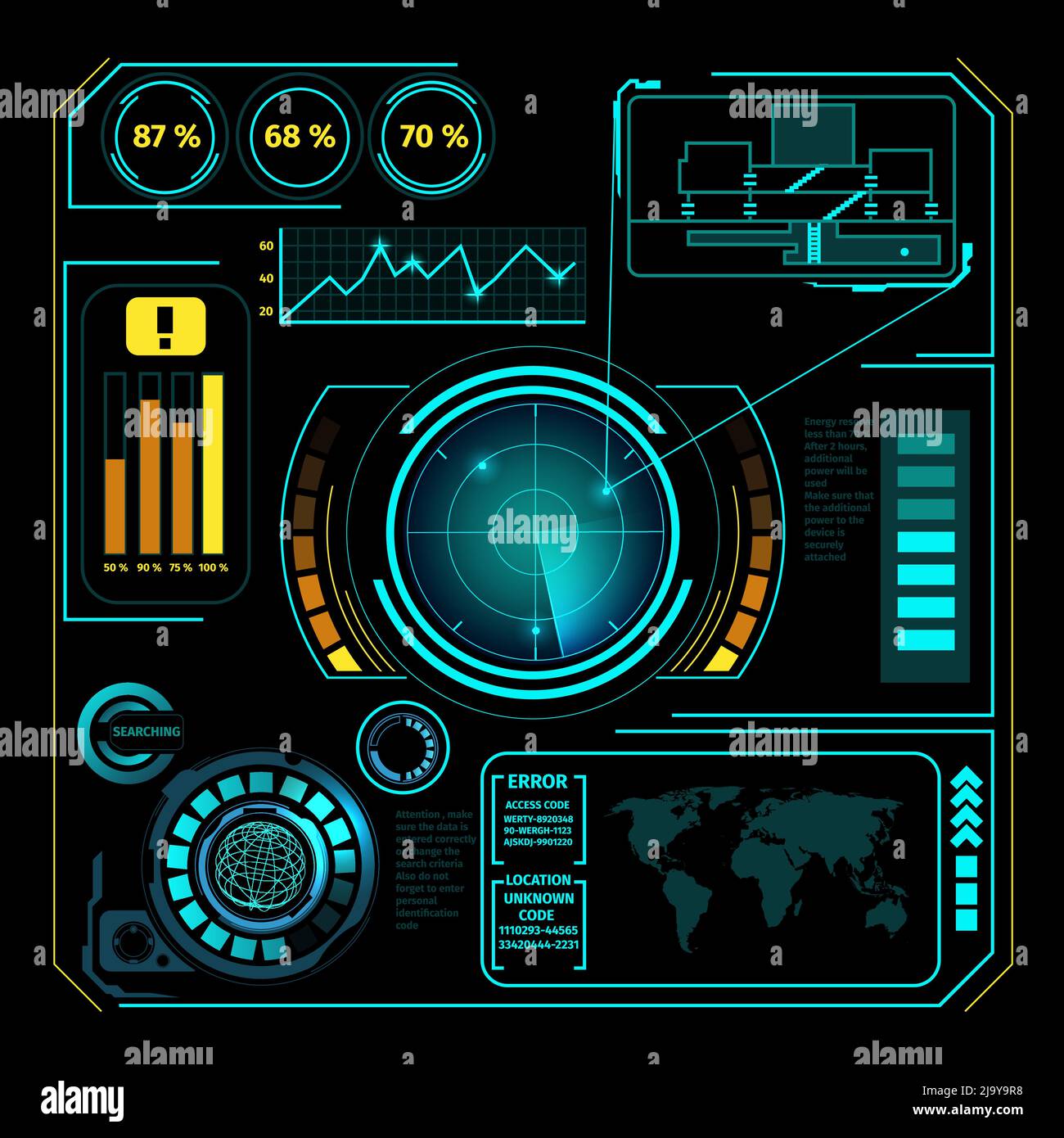 Hud interface radar composition with futuristic concept percentage ...