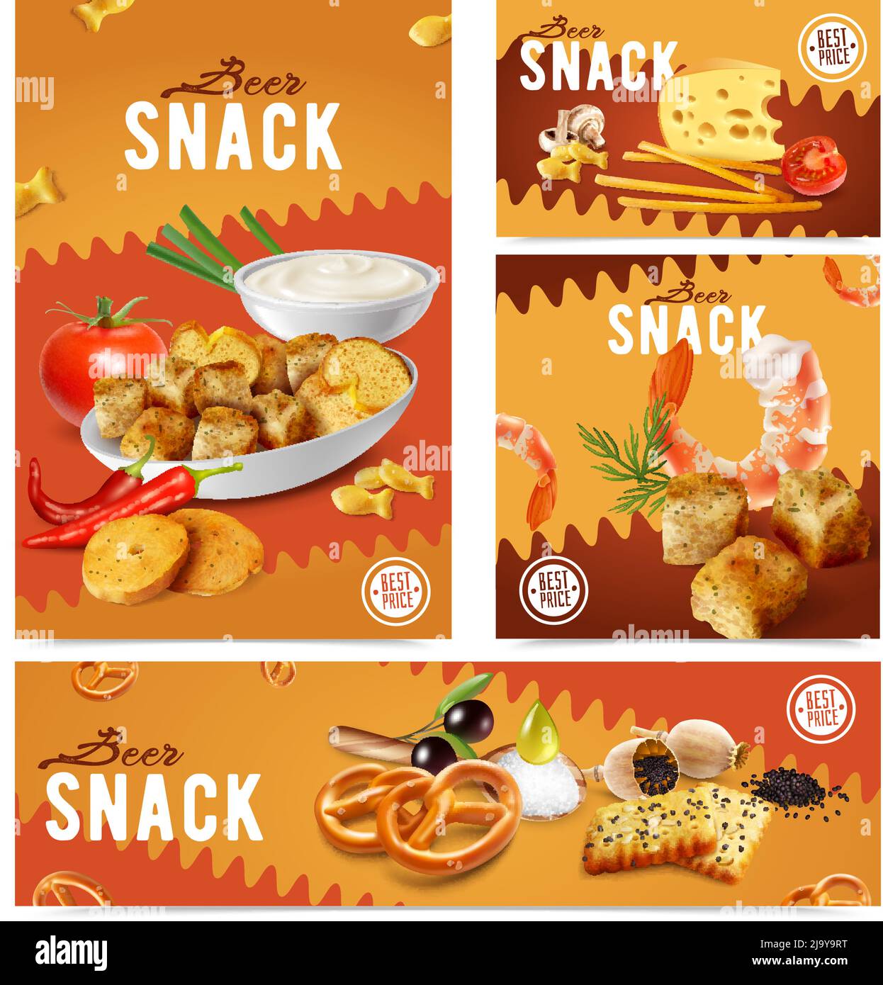 Set of four vertical and horizontal realistic banners with various ...