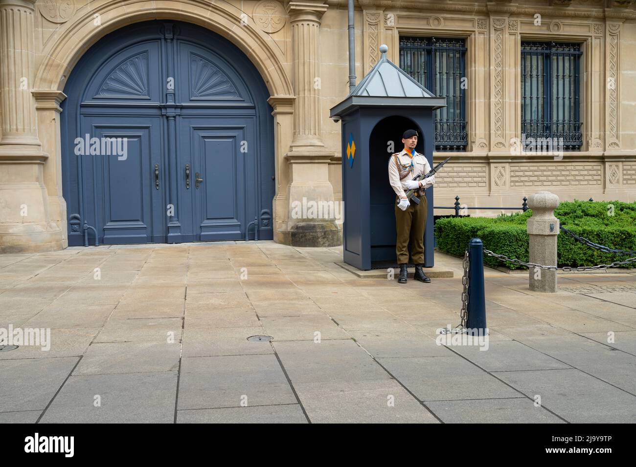 Luxembourg, May 2022. a picket guard outside the Grand Ducal Palace of ...