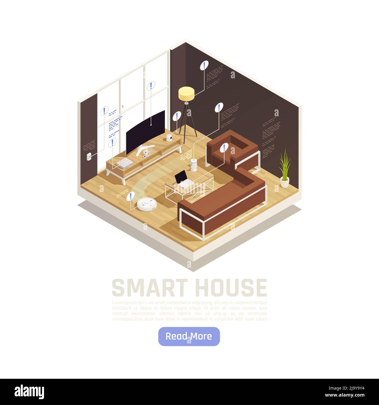 Internet of things isometric interior of smart room with router smart ...