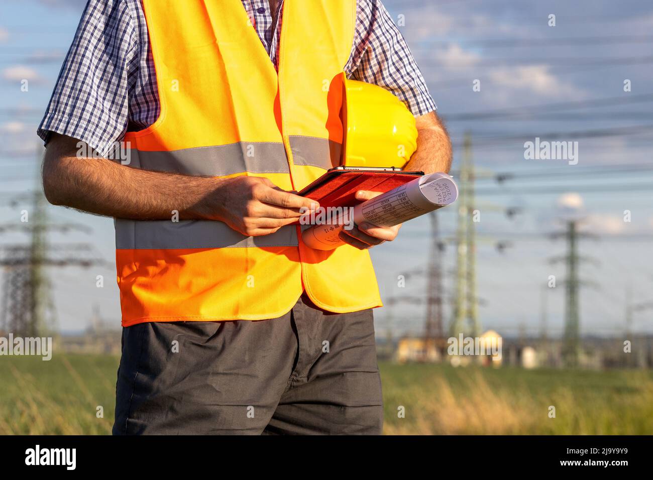 Czech finance and economy - high voltage power lines station. High ...